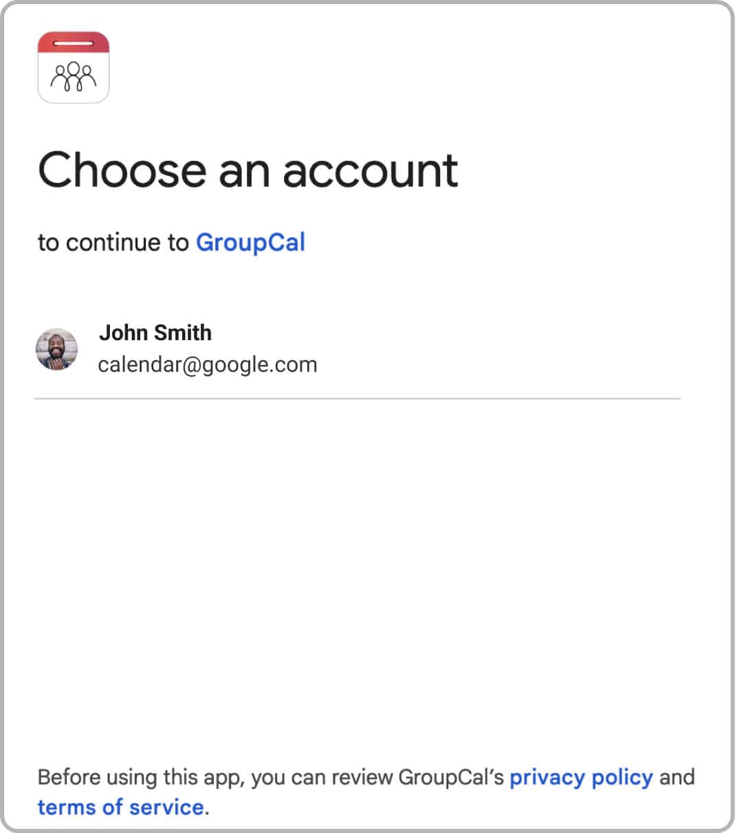 Add your Google Calendar account to GroupCal and share it