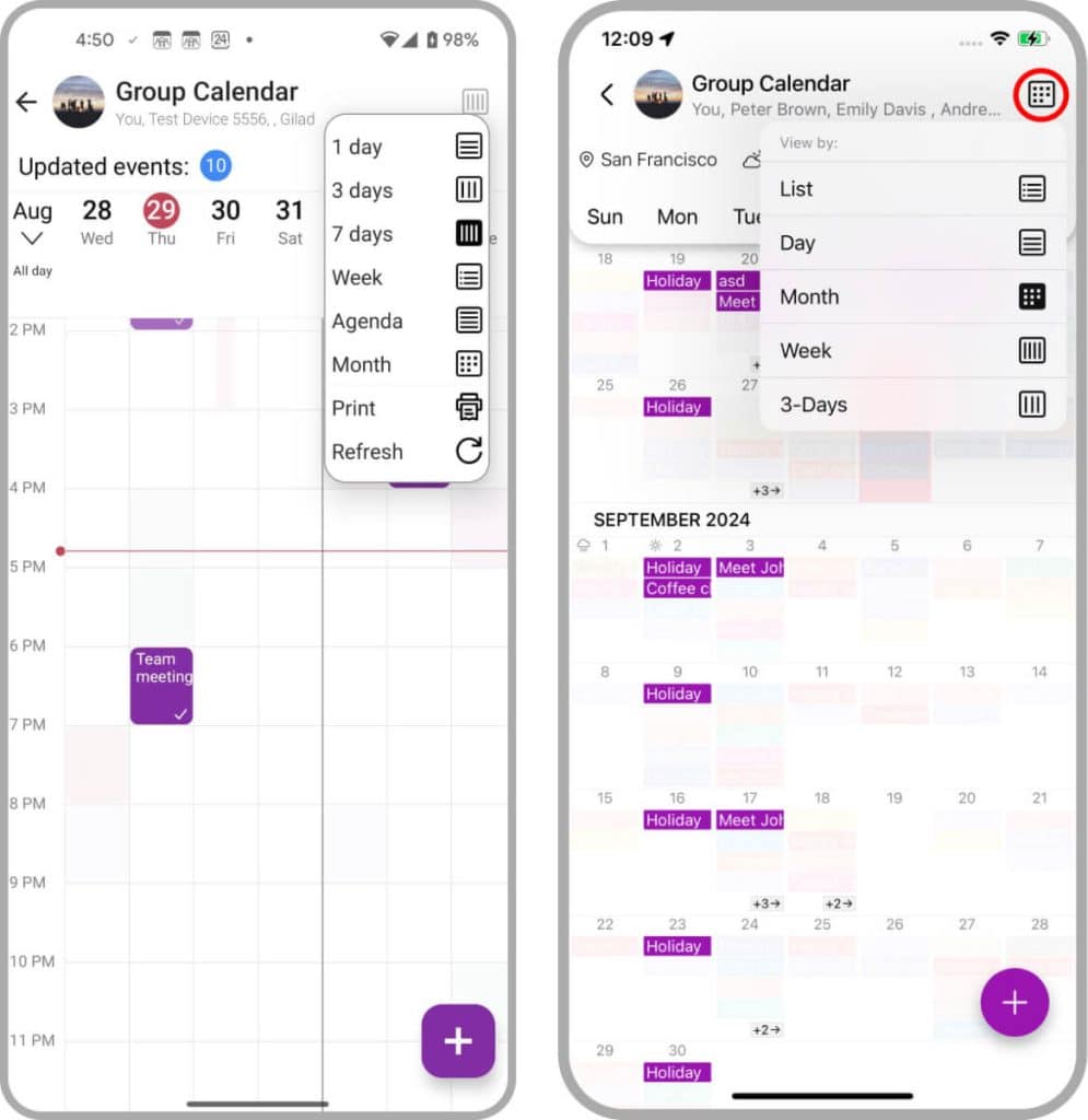 The Calendar Screen - GroupCal Mobile App
